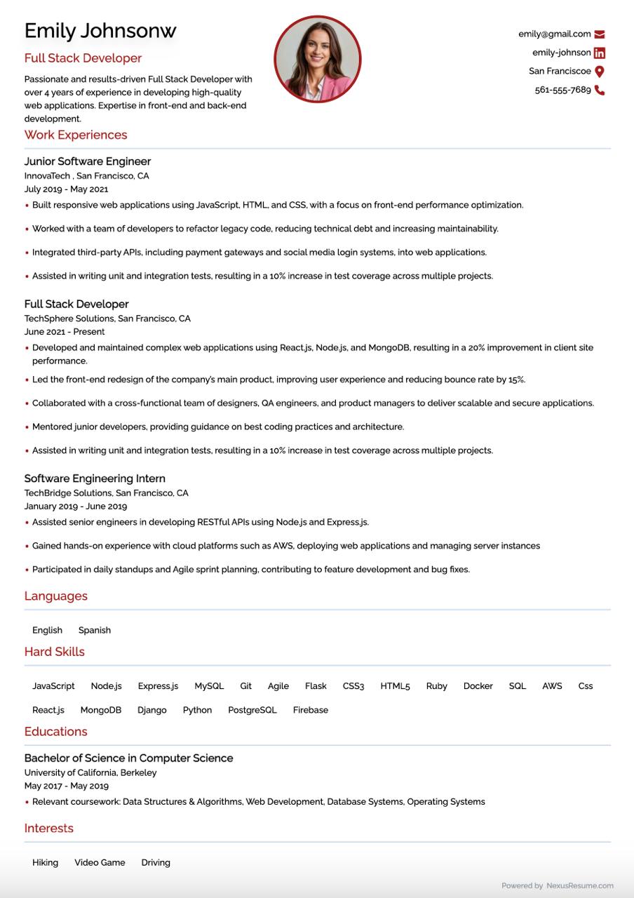 Classic Resume Template - Free Professional CV Design | Nexus Resume